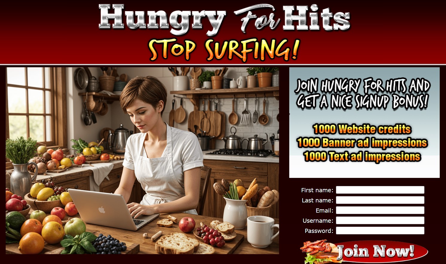 Hungry For Hits splashpage: Signup bonus