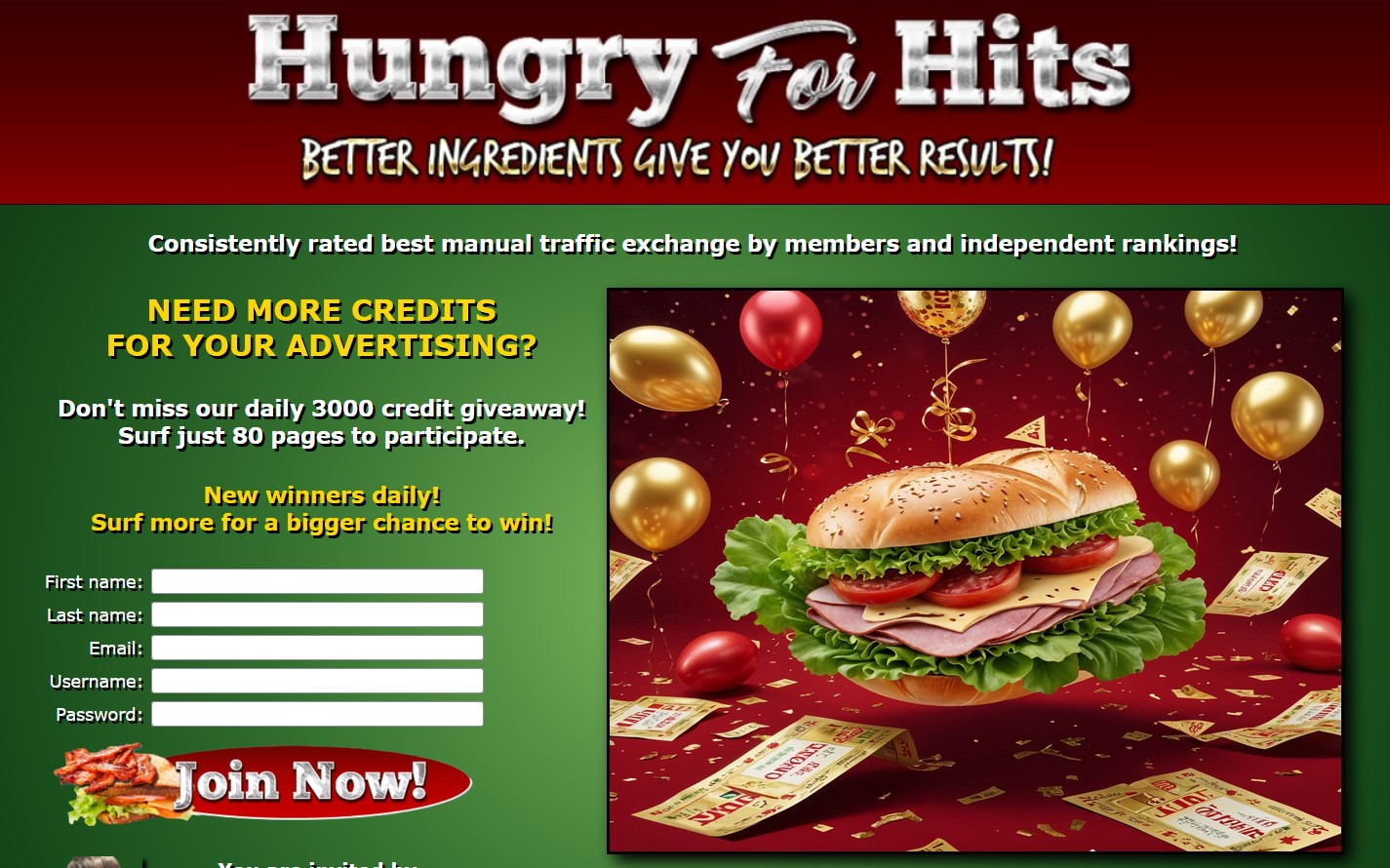 Hungry For Hits splashpage: Ticket drawing